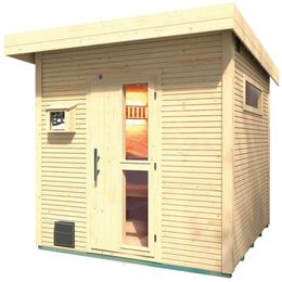 Weka Design Saunahaus KUOPIO Sparset natur, mit 9,0 kW BioS Ofen
