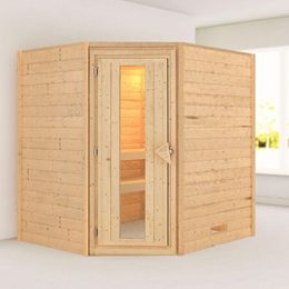 Karibu Woodfeeling Sauna Mia, mit Dachkranz, Ganzglast&uuml;r,graphit