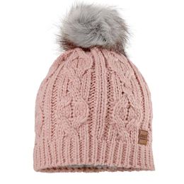 MaxiMo Jungen MaxiMo Strickm&uuml;tze mit Zopfstrickmuster und FakeFur Bommel rosa