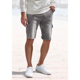 John Devin Herren Shorts &raquo;Bermuda, kurze Jogger Pants&laquo; mit Cargotaschen, knielang, elastische Schlupf-Bermuda grau L (52/54), N-Gr