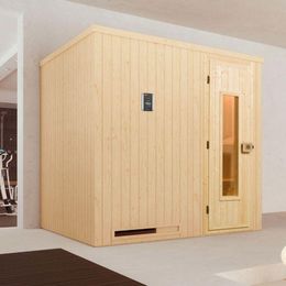 Weka Elementsauna HALMSTAD Sparset natur, mit 7,5 kW BioS Ofen, 194x177 cm,Glast&uuml;r & Fensterelement