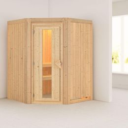 Karibu Sauna Larin, mit Dachkranz, Holzt&uuml;r mit Isolierglas,Klarglas