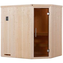 Weka Elementsauna VARBERG Sparset natur, mit 7,5 kW BioS Ofen, 194x177 cm,Glast&uuml;r