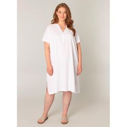 Base Level Curvy Damen Tunikakleid &raquo;Yacinthe&laquo; Sommerkleid mit Leinen wei&szlig; 44, N-Gr