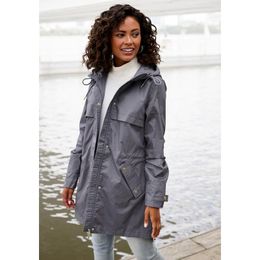 French Connection Damen Outdoorjacke mit Kapuze Saumschlitz mit Druckkn&ouml;pfen auf der R&uuml;ckseite blau S (36/38)