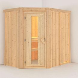 Karibu Sauna Carin, mit Dachkranz, Ganzglast&uuml;r,Klarglas