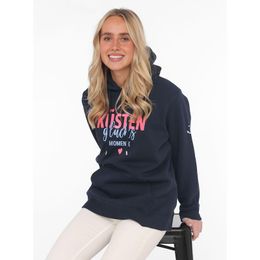 Zwillingsherz Damen Sweatshirt, gestickter Schriftzug vorn und hinten, Kapuze, Langarm, K&auml;ngurutasche blau L/XL (L/XL)