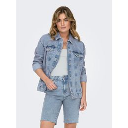 Only Damen Only Jeansjacke &raquo;ONLOCEAN &ndash; Jeansjacke mit Knopfleiste und B&uuml;ndchen&laquo; oversized fit, modisch, Denim, Baumwolle, Kragen blau XL