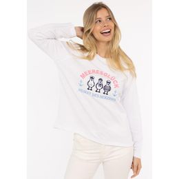 Zwillingsherz Damen Sweatshirt &raquo;"Meeresgl&uuml;ck"&laquo;, mit verspieltem Ankerdetail wei&szlig; SM (S/M)