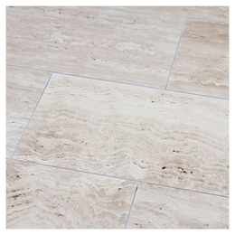 Seltra Natursteine Terrassenplatten VANILLA ROMANA liniert satiniert Travertin creme-beige, 80x40x3 cm