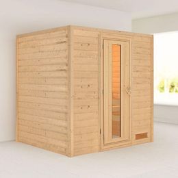 Karibu Woodfeeling Sauna Anja, mit Dachkranz, bronziert,Ganzglast&uuml;r