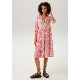 Aniston Casual Damen Aniston CASUAL Blusenkleid mit gro&szlig;fl&auml;chigem Paisley-Druck bunt 38, N-Gr