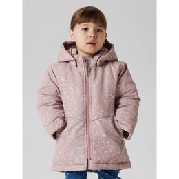 name it M&auml;dchen Outdoorjacke &raquo;NMFMAXI PA JACKET AOP NOOS&laquo; mit Kapuze mit dekorativen und reflektierenden Details rosa 110