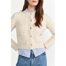 Richroyal Damen RICHROYAL Cardigan Boucle, gerader Form, Schmuckkn&ouml;pfe, Rundhals XS