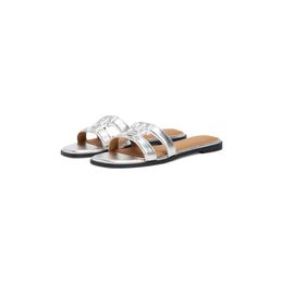 Tommy Hilfiger Damen Pantolette &raquo;TH LOGO STRAP METALLIC MULE&laquo; , Blockabsatz, Sommerschuh, Flats, Bequemschuh mit TH-Logo silber 39