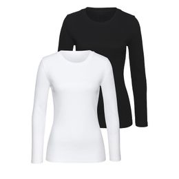 Vivance Damen Langarmshirt &raquo;aus modischer Rippware&laquo; 2er-Pack, aus weichem Baumwoll-Stretch schwarz-wei&szlig; 32/34