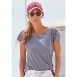 ELBSAND Damen T-Shirt &raquo;Ranva&laquo; mit Logodruck, Kurzarmshirt aus Baumwoll-Mix, sportlich blau M (38)