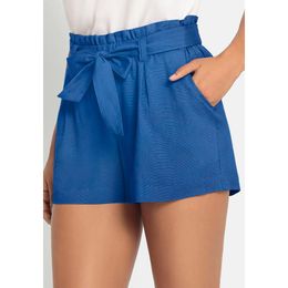 Lascana Damen Lascana Shorts im Paperbag-Stil, Leinenmix, Schlupfhose, Sommerhose blau 42, N-Gr
