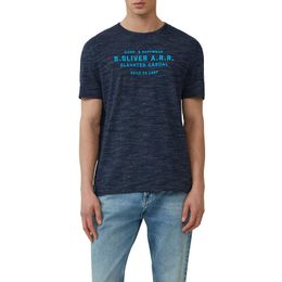 s.Oliver Herren s.Oliver T-Shirt melierte Optik, mit Frontprint blau S