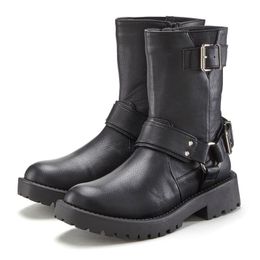 Lascana Damen Lascana Bikerboots mit trendigen Zierschnallen, Stiefel, Stiefelette schwarz 39