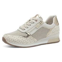 Marco Tozzi Damen Marco Tozzi Keilsneaker , Freizeitschuh, Halbschuh, Schn&uuml;rschuh mit Logoprint beige 36