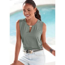 Lascana Damen Lascana Tanktop aus glatter Jerseyqualit&auml;t mit Cut-out, elegantes Sommertop, b&uuml;gelfrei gr&uuml;n 32/34
