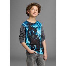 Kidsworld Jungen Kidsworld Langarmshirt &raquo;PANTHER, Fotoprint&laquo; Shirt mit Fotodruck, Gecko grau 176/182