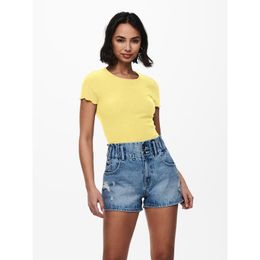 Only Damen Only Rundhalsshirt &raquo;ONLEMMA S/S SHORT TOP NOOS JRS&laquo; Rundhals, modisch, regular fit, gewellter Abschluss, unifarben XS