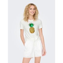 Only Damen Only Kurzarmshirt &raquo;ONLKITA LIFE S/S FRUIT KNOT TOP BOX JRS&laquo; wei&szlig; M (38)