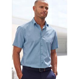 H.I.S. H.I.S Herren Kurzarmhemd &raquo;Regular-fit&laquo; elastisches Jaquard-Kurzarmhemd blau S (37/38), N-Gr