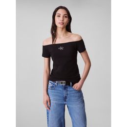 Calvin Klein Jeans Damen Blusentop &raquo;MNGRM OFF SHLDR STRT&laquo; Mit tiefem Rundhalsausschnitt schwarz M (40)