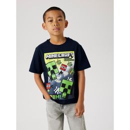 name it Jungen T-Shirt &raquo;NKMMUS f&uuml;r Jungen mit Minecraft-Print und elastischem Bund&laquo; regular fit, Jersey, Rundhals, Print blau 158 (164)