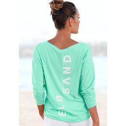 ELBSAND Damen Langarmshirt &raquo;Raina&laquo; mit Logoprint hinten, Longsleeve aus Baumwoll-Mix gr&uuml;n XL (42)