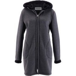 bonprix Damen bonprix Kapuzensweatjacke &raquo;Kapuzen-Sweatjacke mit Teddyfell&laquo; mit Kapuze, mit Teddyfell-Futter, aus Polyester und Baumwolle grau 56/58 (