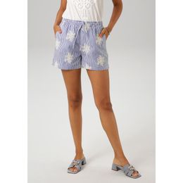 Aniston Casual Damen Aniston CASUAL Shorts gestreift und aufw&auml;ndig mit Stickerei verziert wei&szlig; 42, N-Gr
