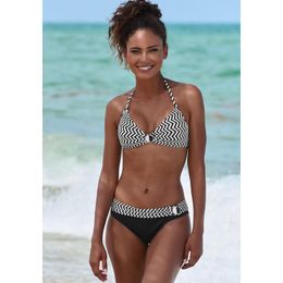 JETTE Damen JETTE Triangel-Bikini mit modischem Druck und Accessoires schwarz-wei&szlig; 34, Cup A/B