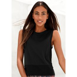 active by Lascana Lascana Active Damen LASCANA ACTIVE Kurzarmshirt &raquo;Tropical&laquo; mit breitem Rippeinsatz schwarz XS (32/34)