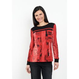 Seidel Moden Damen Langarmshirt mit grafischem Print - MADE IN GERMANY rot 38