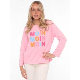 Zwillingsherz Damen Sweatshirt &raquo;"MOIN MOIN MOIN"&laquo;, mit Used-Look Kanten und nordischem Gru&szlig; pink L/XL (L/XL)