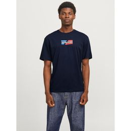 Jack & Jones Jack & Jones Herren Rundhalsshirt &raquo;JJECORP GRAPHIC TEE SS O-NECK NOOS&laquo; mit Logo Print blau S