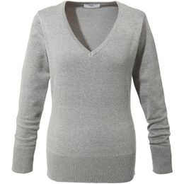 bonprix Damen bonprix Strickpullover &raquo;Feinstrickpullover&laquo; aus Baumwollmischung, mit V-Ausschnitt, schmale Passform grau 48/50 (XL)