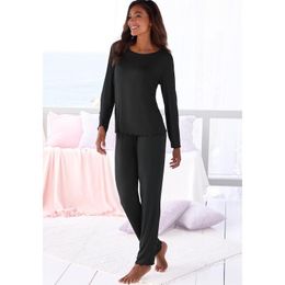 Vivance Dreams Damen Pyjama Set, 2 tlg. mit Babylock-Saum schwarz 36/38