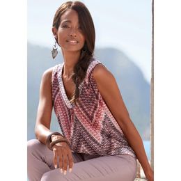 Lascana Damen Lascana Tanktop mit Alloverprint und V-Ausschnitt, sommerliches Blusentop rot 36/38