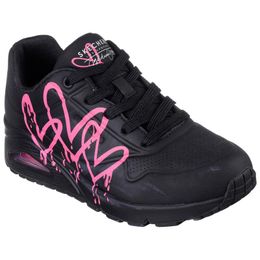 Skechers Damen Sneaker &raquo;UNO DRIPPING IN LOVE&laquo; mit Herzen-Graffity-Print, Freizeitschuh, Halbschuh, Schn&uuml;rschuh schwarz 35