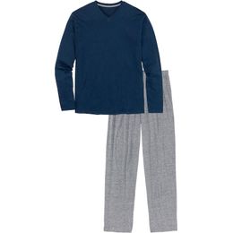 bonprix Herren bonprix Pyjama &raquo;Pyjama mit Baumwolle und langen &Auml;rmeln&laquo; Set, 2 lockere Passform, aus Baumwolle, mit sanfter Melierung blau 60/62 (XXL)