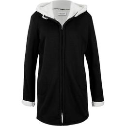 bonprix Damen bonprix Kapuzensweatjacke &raquo;Kapuzen-Sweatjacke mit Teddyfell&laquo; mit Kapuze, mit Teddyfell-Futter, aus Polyester und Baumwolle schwarz 36/38
