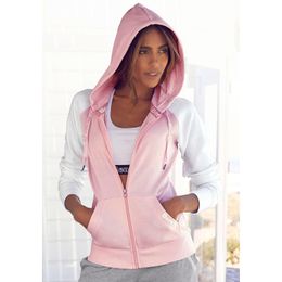 Bench. Loungewear Damen Kapuzensweatjacke mit farblich abgesetzten &Auml;rmeln, Loungeanzug rosa 32/34