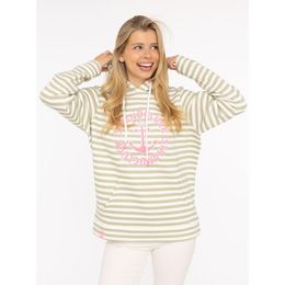 Zwillingsherz Damen Kapuzensweatshirt &raquo;"Streifen Strandgl&uuml;ck"&laquo;, gestreift, Stickererei vorne, Kordelzug; Tasche gr&uuml;n L/XL