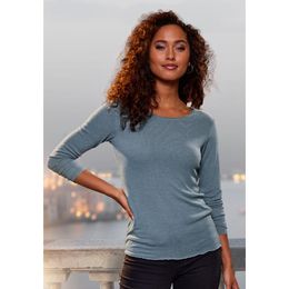 Lascana Damen Lascana Langarmshirt &raquo;mit feiner Glitzereinfassung&laquo; aus weichem Viskose-Feinstrick blau 32/34