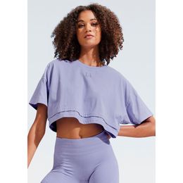 Lascana Damen Lascana Kurzarmshirt mit kastigem Schnitt und Lagen-Look lila XS (32/34)